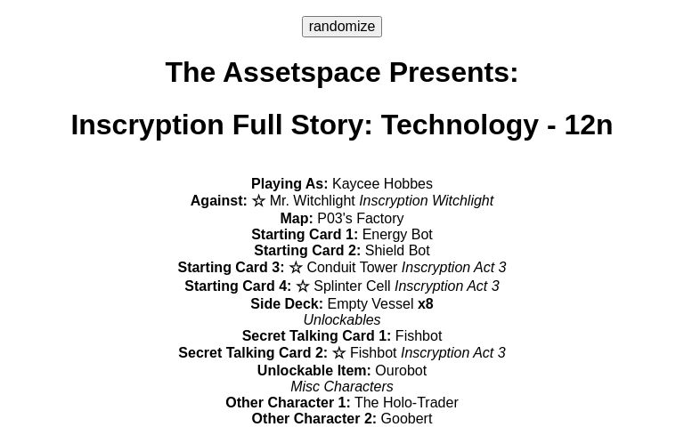 The Assetspace Presents: ― Perchance Generator