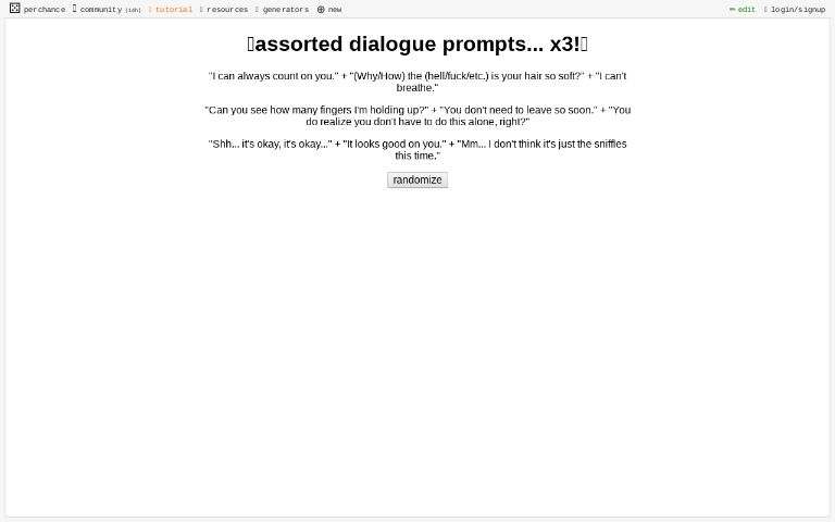 💞assorted dialogue prompts... x3!💞 ― Perchance Generator