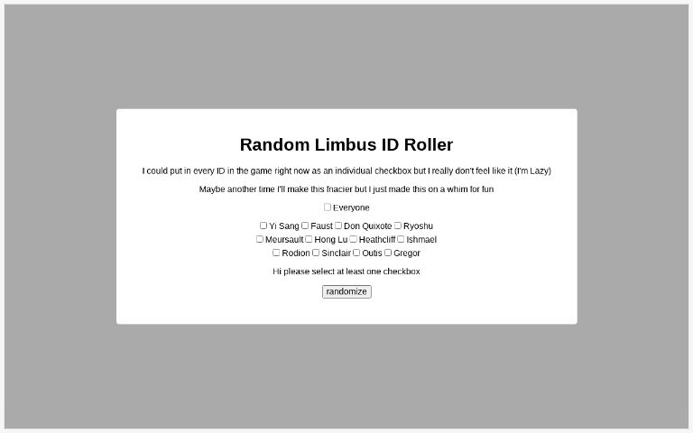 Random Limbus ID Roller ― Perchance Generator
