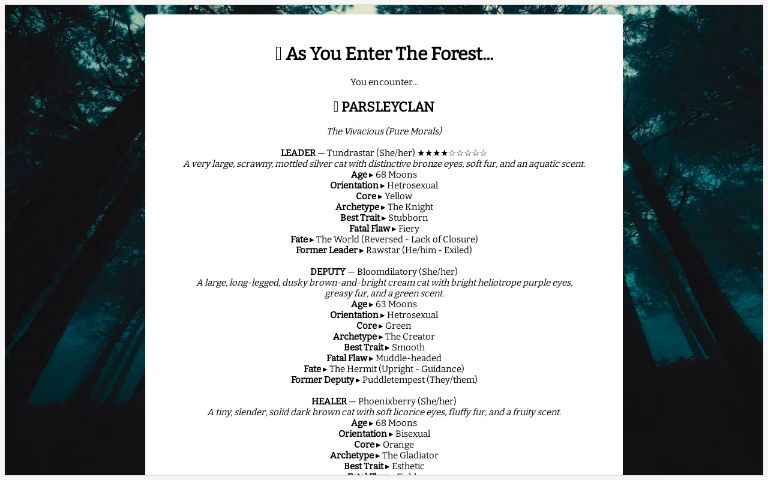 🌿 As You Enter The Forest... ― Perchance Generator