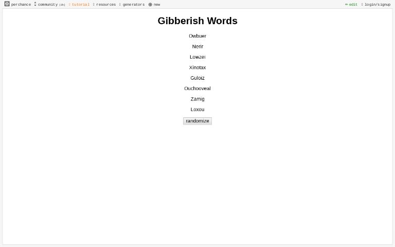 Gibberish Words ― Perchance Generator