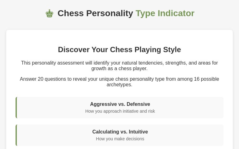 Chess Personality Type Indicator ― Perchance Generator