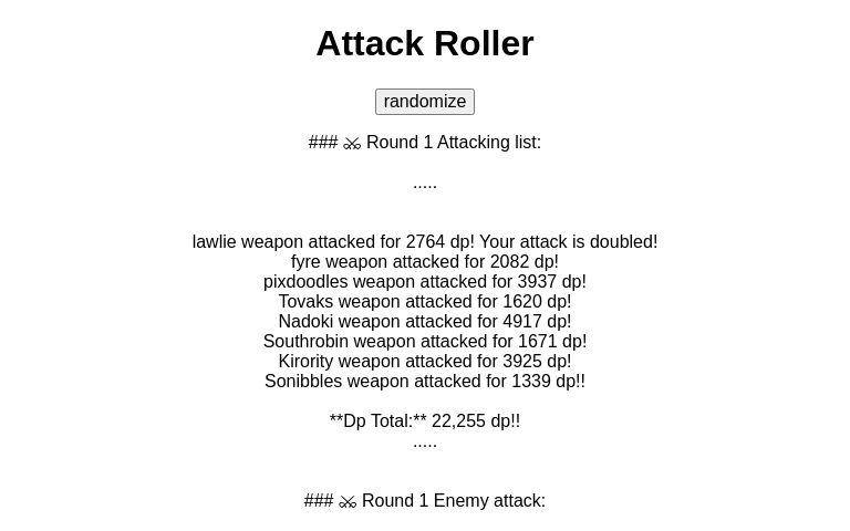 Attack Roller ― Perchance Generator