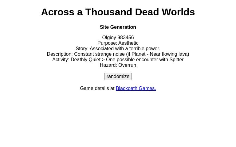 Across a Thousand Dead Worlds ― Perchance Generator