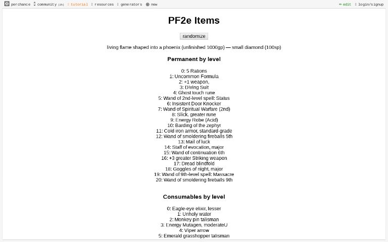 PF2e Items ― Perchance Generator