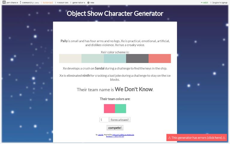 Object Show Character Generator