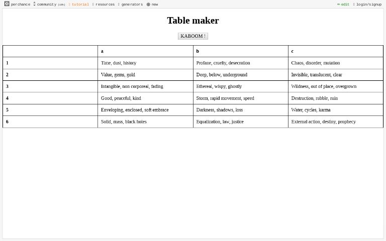Table maker ― Perchance Generator