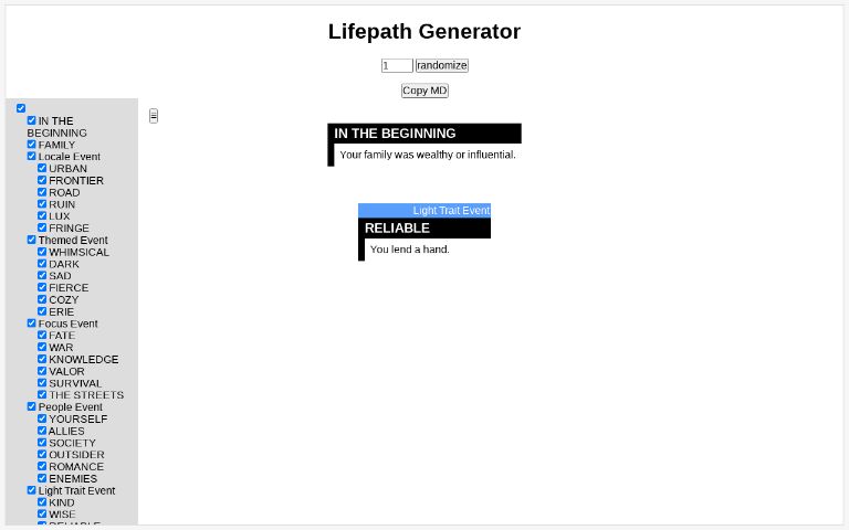 Lifepath Generator