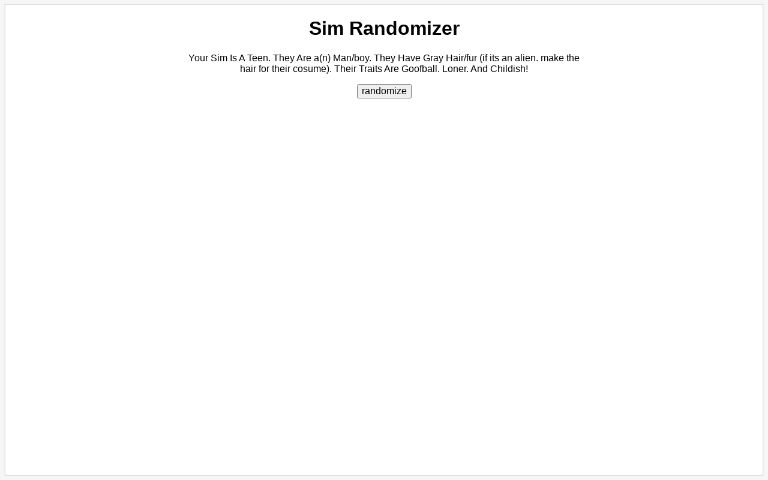 Sim Randomizer ― Perchance Generator