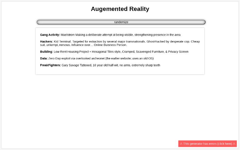 Augemented Reality ― Perchance Generator