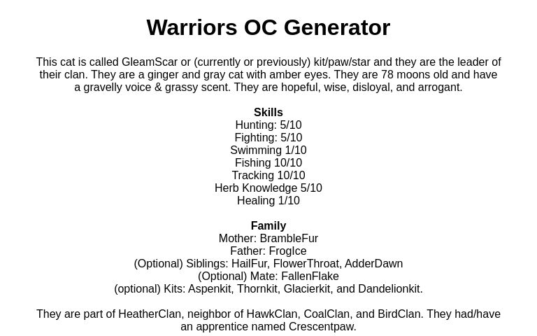 Warriors OC Generator