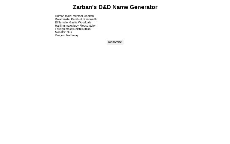 Zarban's D&D Name Generator