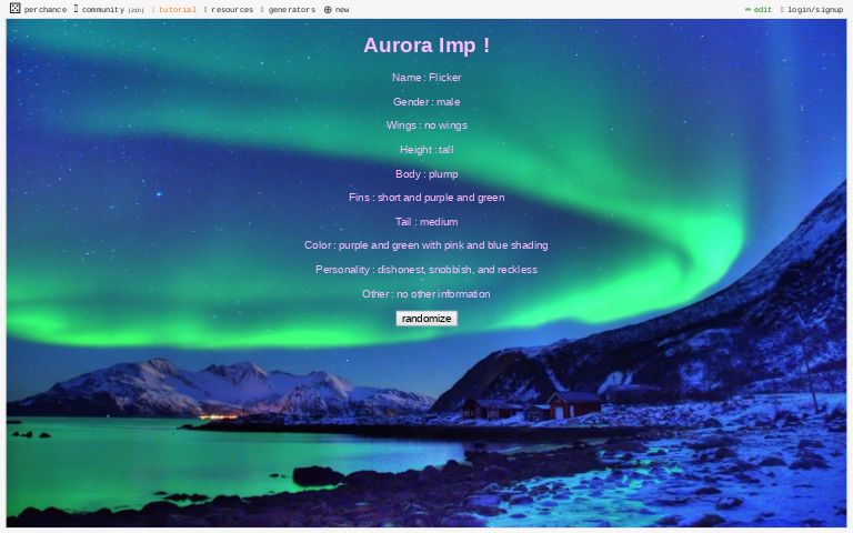 Aurora Imp ! ― Perchance Generator