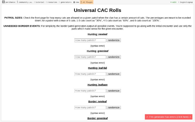 Universal CAC Rolls ― Perchance Generator