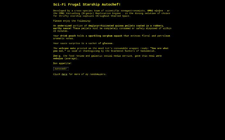 Sci-Fi Frugal Starship Autochef! ― Perchance Generator