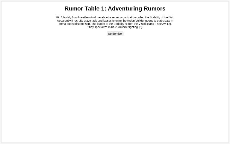 Rumor Table 1: Adventuring Rumors ― Perchance Generator