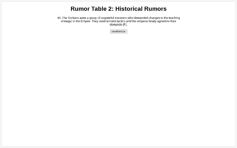 Rumor Table 2: Historical Rumors ― Perchance Generator