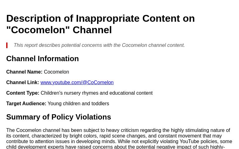 Description of Inappropriate Content on "Ryan's World" Channel ...