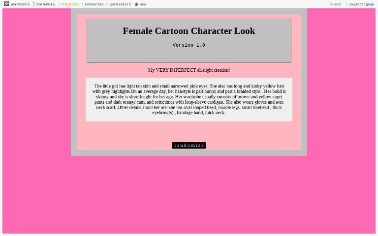 Female Cartoon Character Look ― Perchance Generator