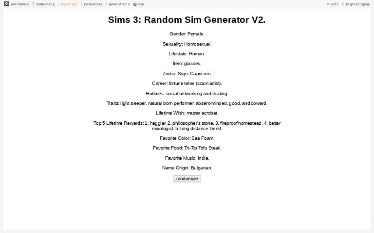 Sims 3: Random Sim Generator V2.
