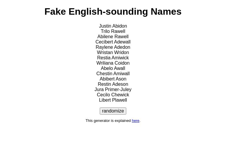 Fake English-sounding Names ― Perchance Generator
