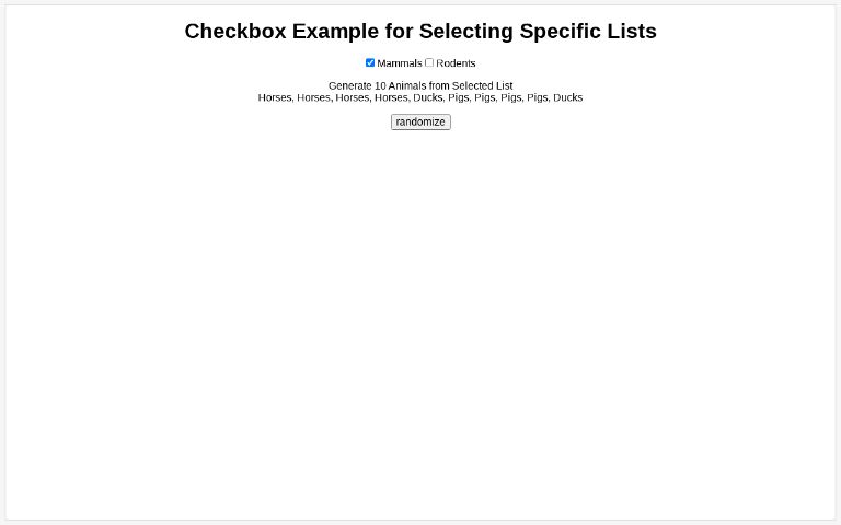 Checkbox Example for Selecting Specific Lists ― Perchance Generator