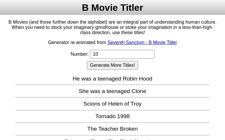 B Movie Titler - Re-animated from Seventh Sanctum ― Perchance Generator