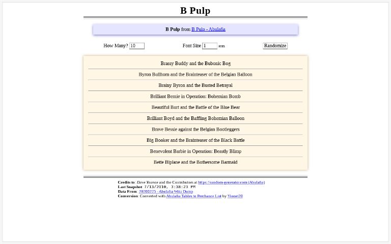 B Pulp ― Perchance Generator