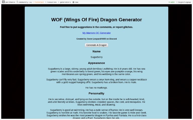 WOF (Wings Of Fire) Dragon Generator