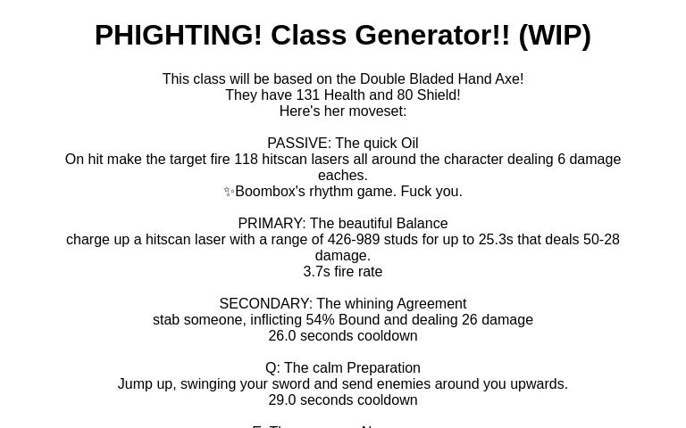 PHIGHTING! Class Generator!! (WIP)