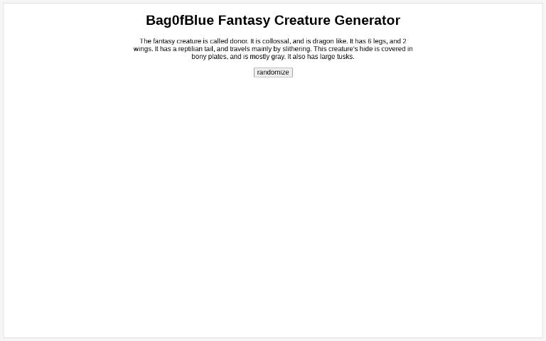 Bag0fBlue Fantasy Creature Generator