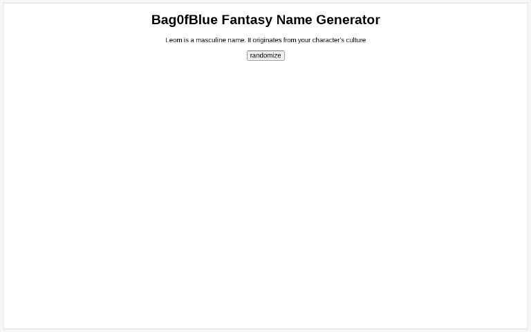 Bag0fBlue Fantasy Name Generator
