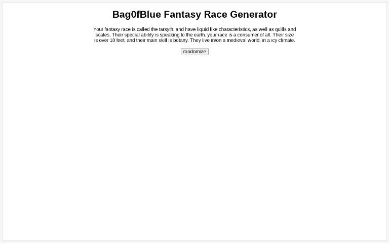 Bag0fBlue Fantasy Race Generator