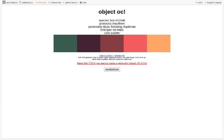 object oc! ― Perchance Generator