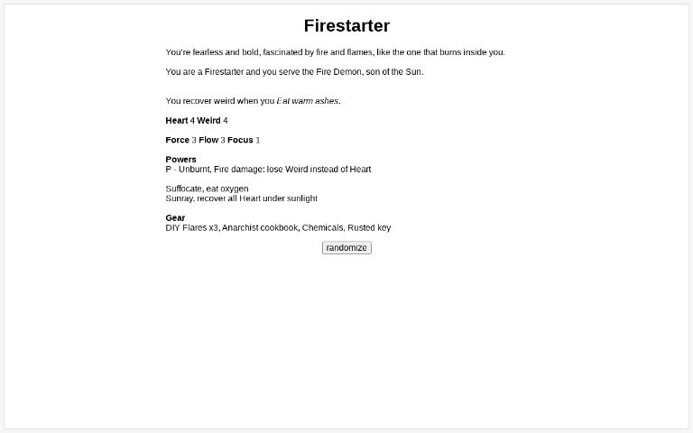 Firestarter ― Perchance Generator