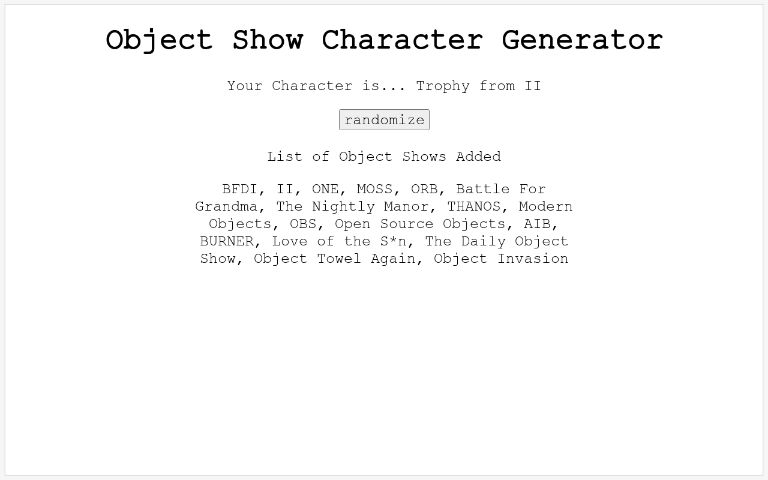 Object Show Character Generator