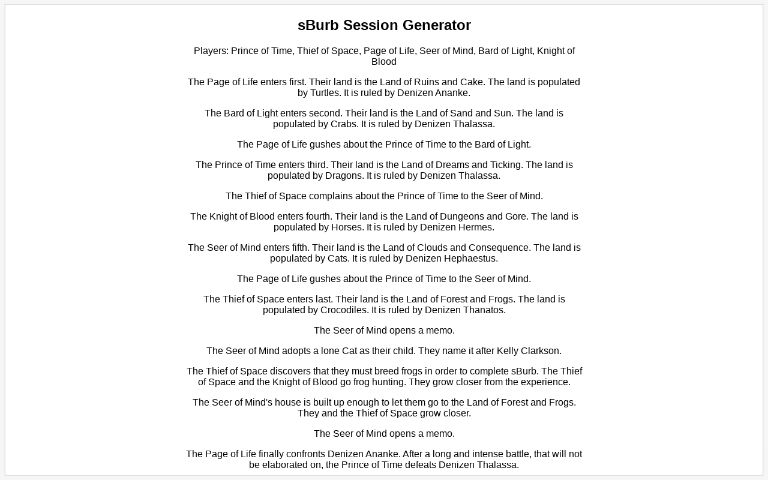 sBurb Session Generator