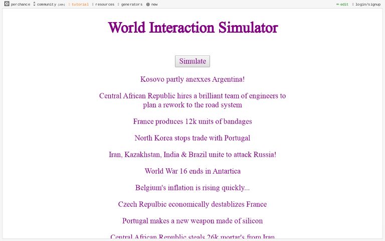World Interaction Simulator ― Perchance Generator