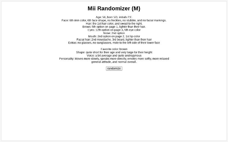 Mii Randomizer (M) ― Perchance Generator