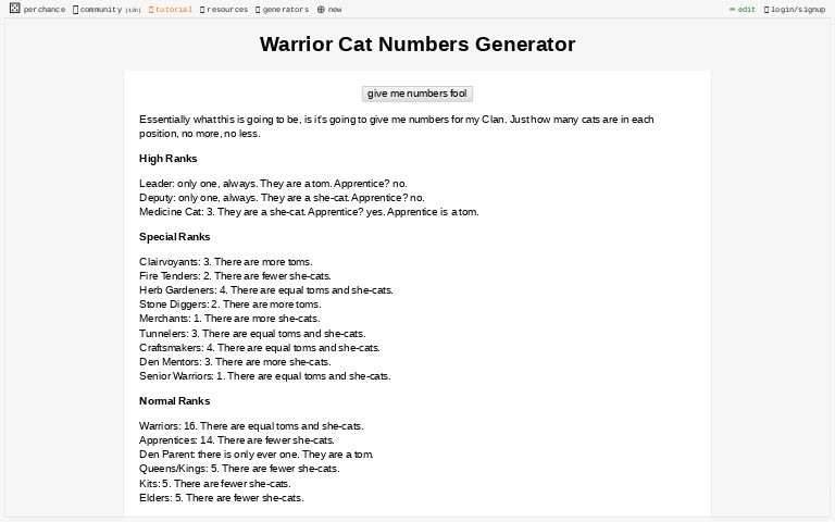 Warrior Cat Numbers Generator
