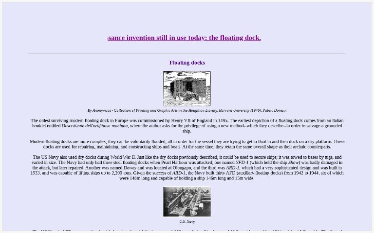 Reneissance invention still in use today: the floating dock ...