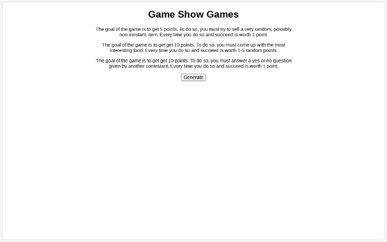 Game Show Games ― Perchance Generator