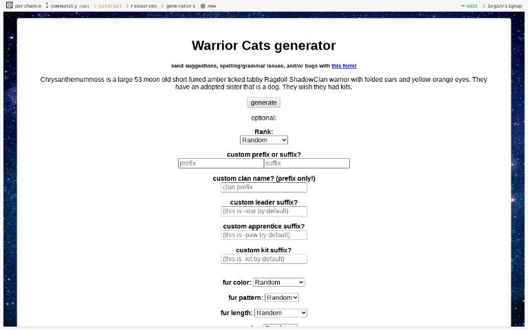 Warrior Cats generator
