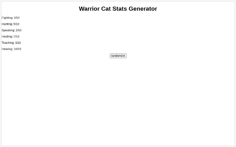 Warrior Cat Stats Generator