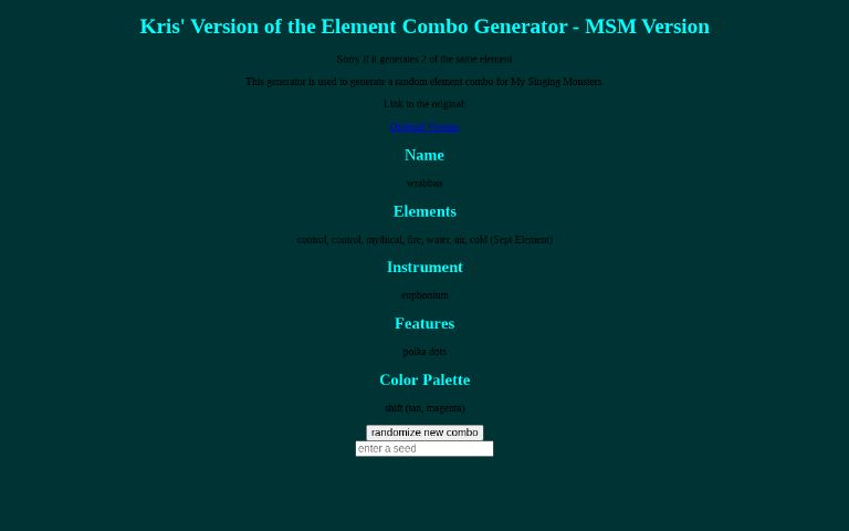 Kris' Version of the Element Combo Generator - MSM Version