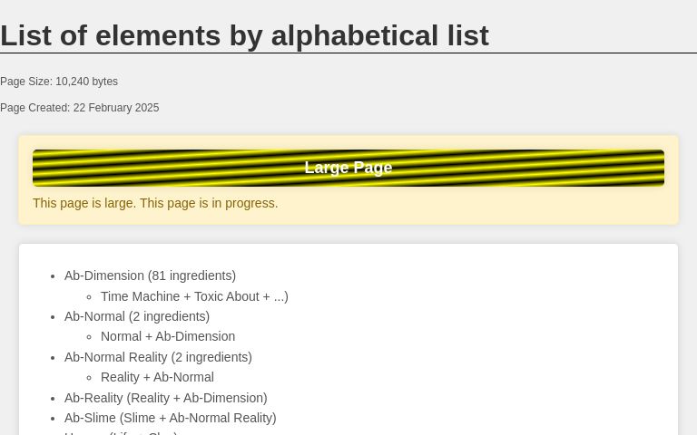 List of elements by alphabetical list ― Perchance Generator