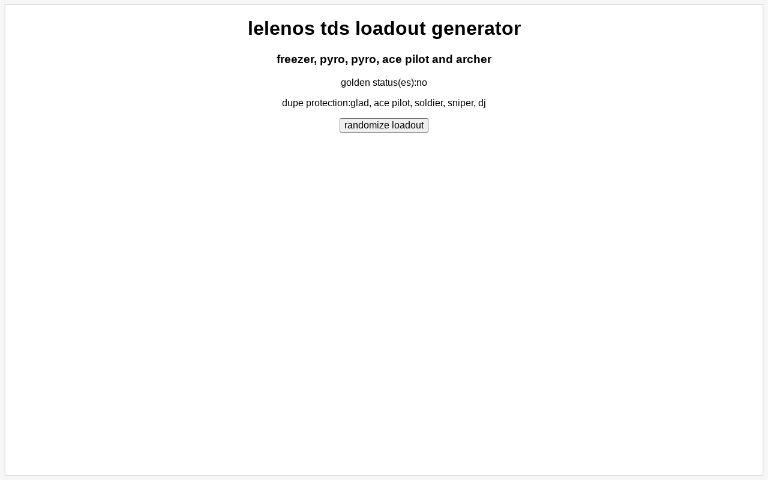 lelenos tds loadout generator