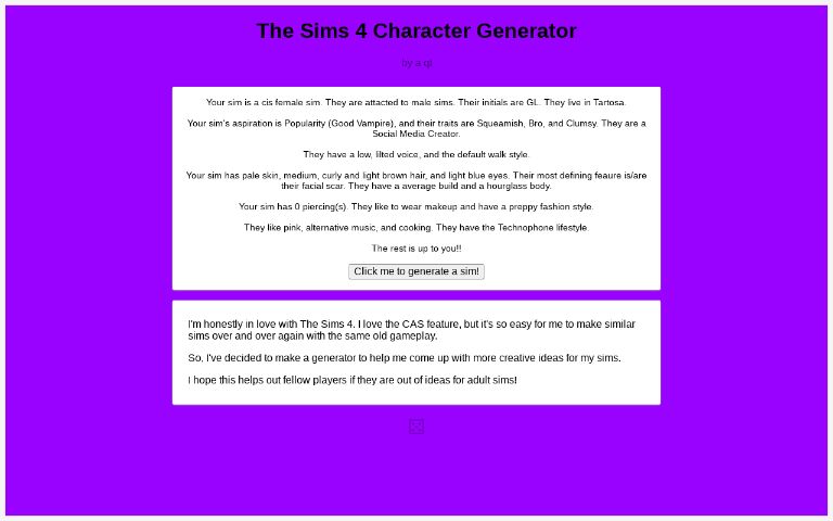 The Sims 4 Character Generator