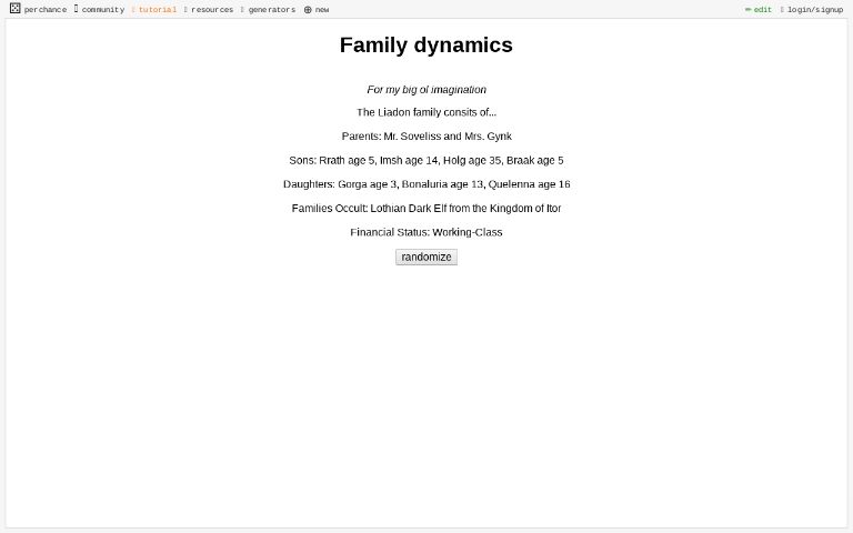 Family dynamics ― Perchance Generator