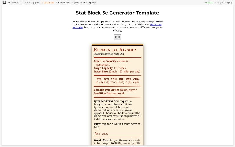 Stat Block 5e Generator Template